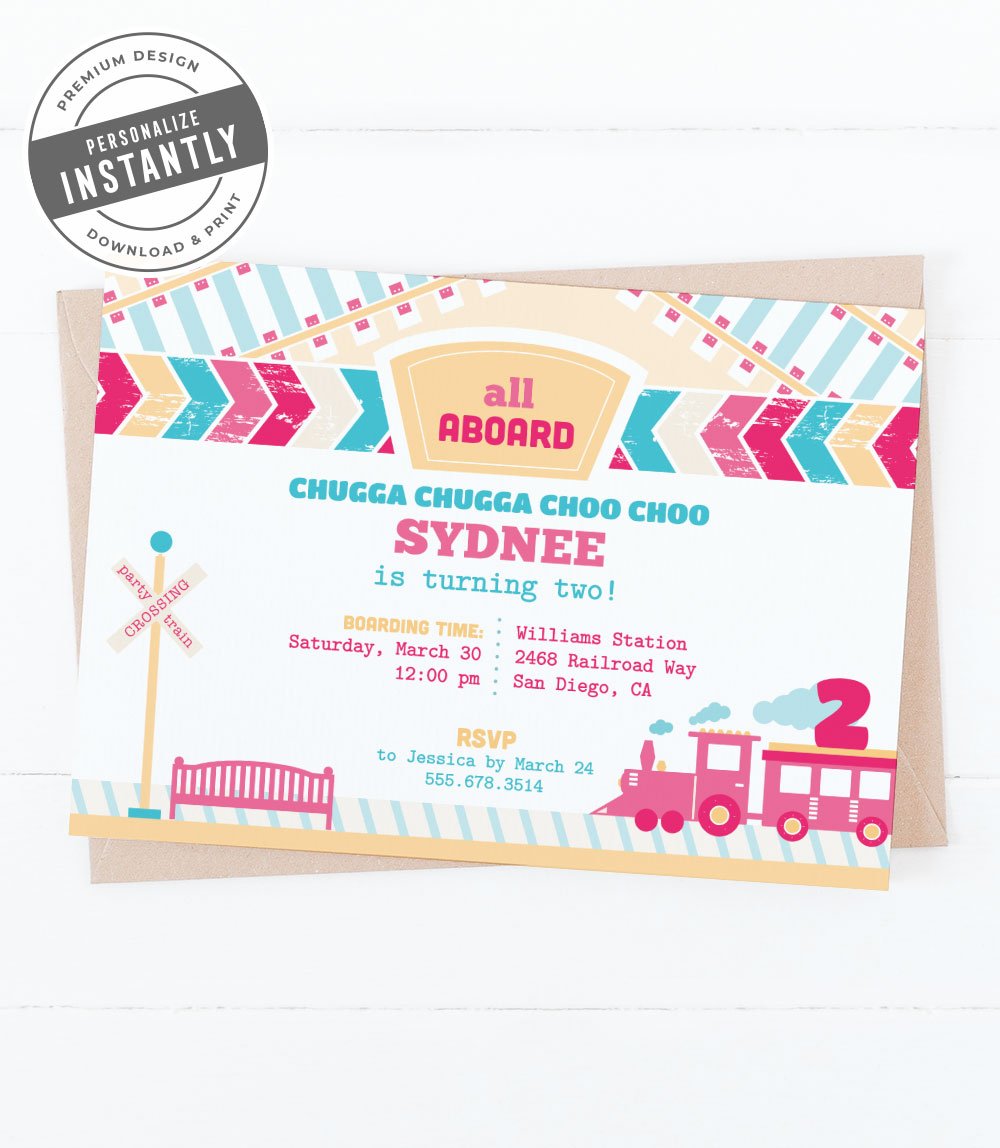 All aboard Birthday Party Invitation (Pink) - Hostess with the Mostess®